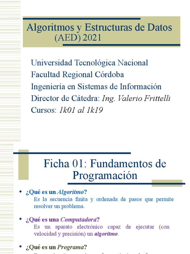 Ficha 01 - Presentación General (Prof. Frittelli) | PDF | Python (lenguaje de programación ...