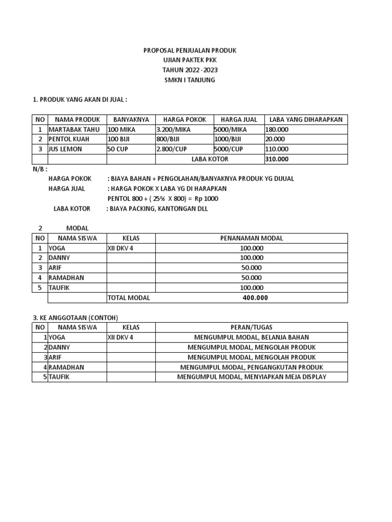 Contoh Proposal PKK 2023 | PDF