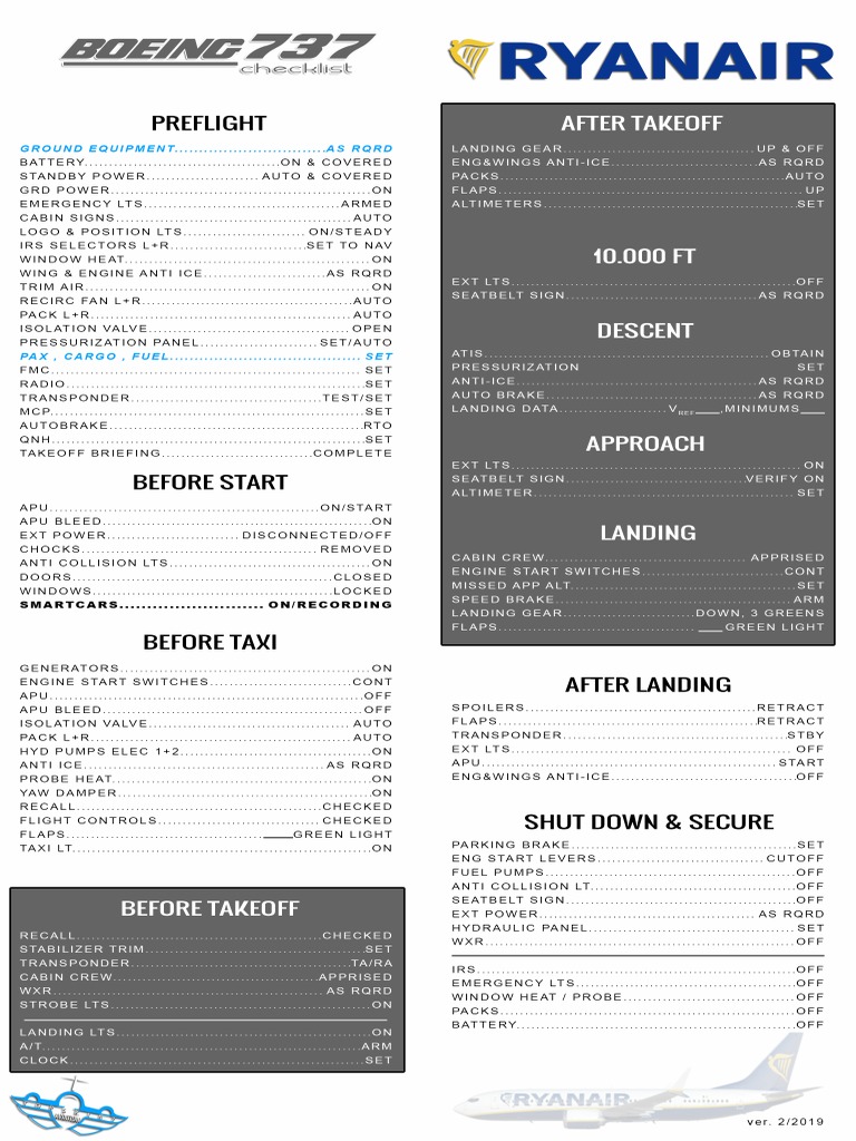 BOEING 737 Checklist RYANAIR PDF | PDF