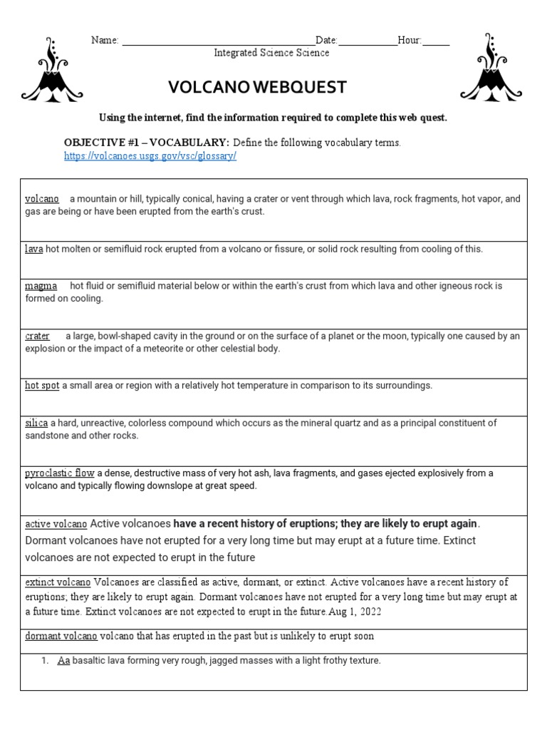 Volcano Webquest | PDF | Volcano | Types Of Volcanic Eruptions