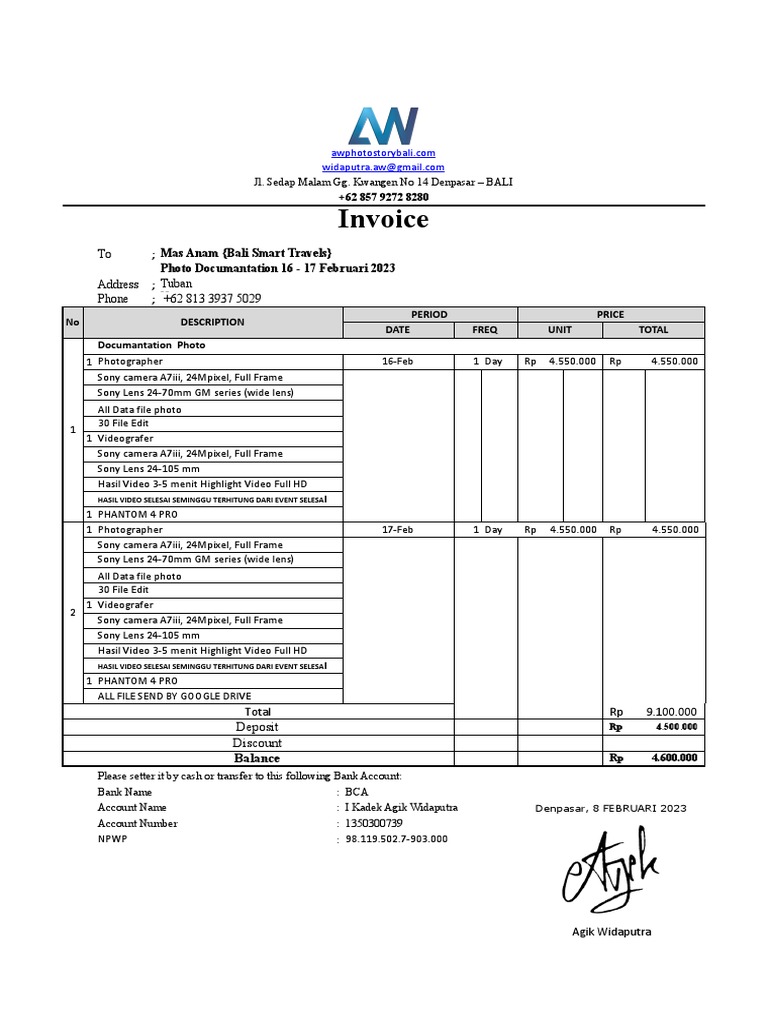 Invoice Bali Smart Travels | PDF | Film And Video Technology | Vision