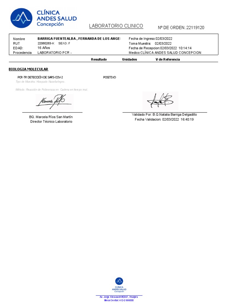Resultado PCR positivo de Fernanda Barriga | PDF