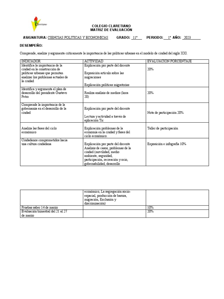 Matriz de Evaluacion Cpe 10º 1ºpdo 23 | PDF