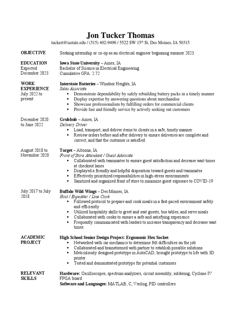 Jon Thomas Resume | PDF | Computing | Computer Engineering