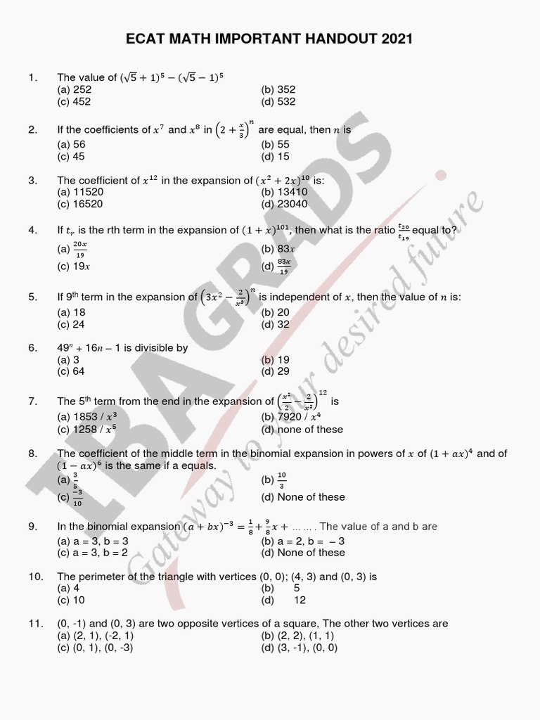 Ecat Math Imp Handout 2021 (Master File) (Correction) PDF | PDF | Odds ...