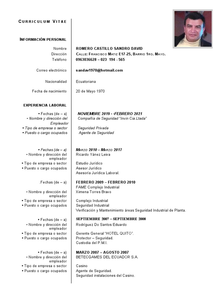 CURRICULUM VITAE Formato | PDF
