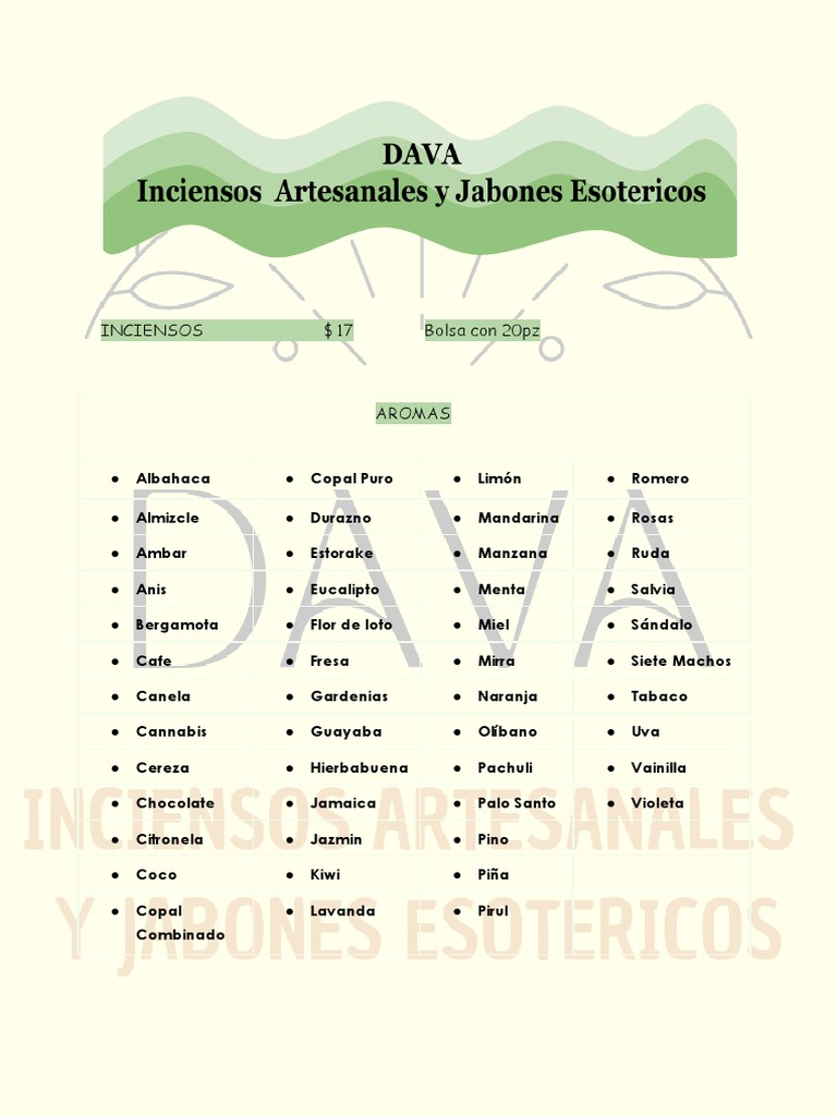Dava Inciensos Artesanales y Jabones Esotericos | PDF