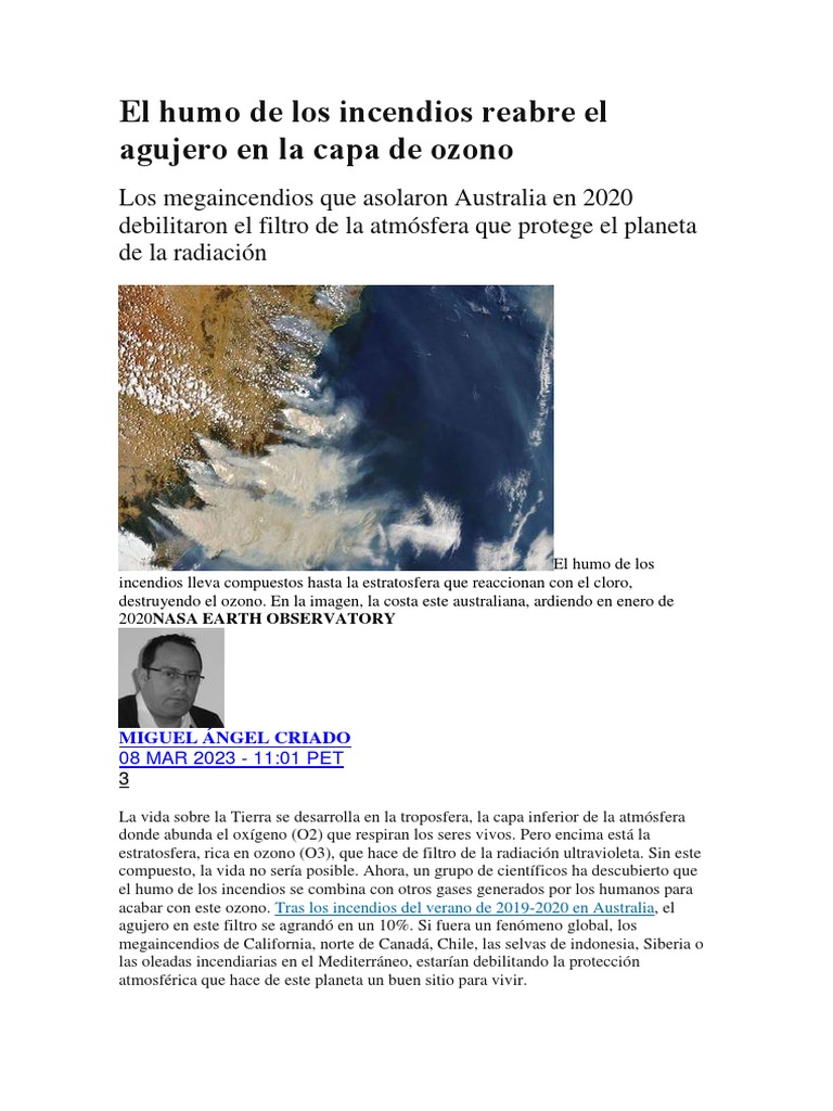 El Humo de Los Incendios Reabre El Agujero en La Capa de Ozono | PDF ...