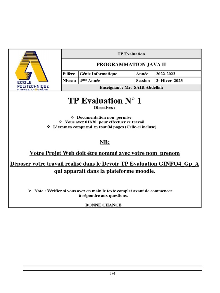 TP - Evaluation JAVA II - 2022 - 2023 PDF | PDF | Internet | Internet ...