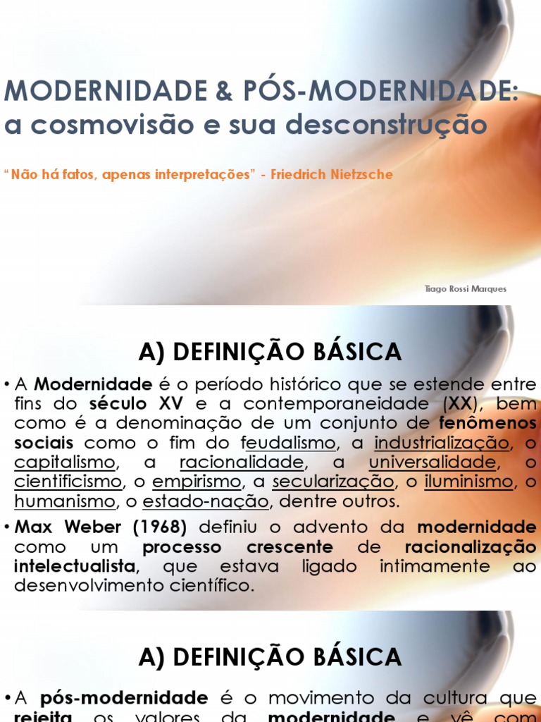 TIAGO ROSSI - AULA 12 e 13 - Modernidade e Pós-Modernidade-1 | PDF ...