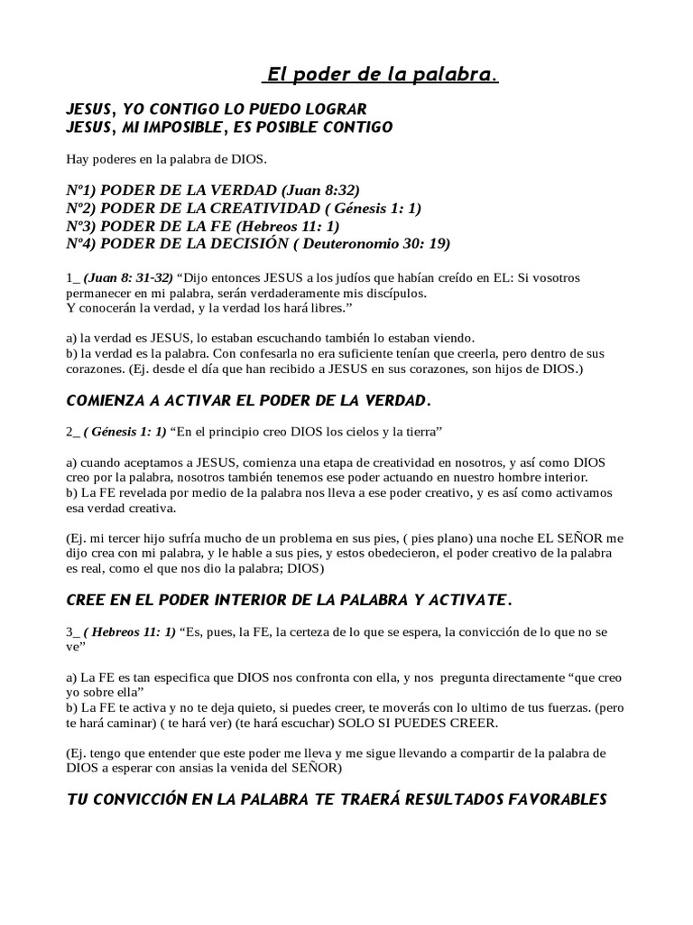 El Poder de La Palabra | PDF | Fe | Jesús