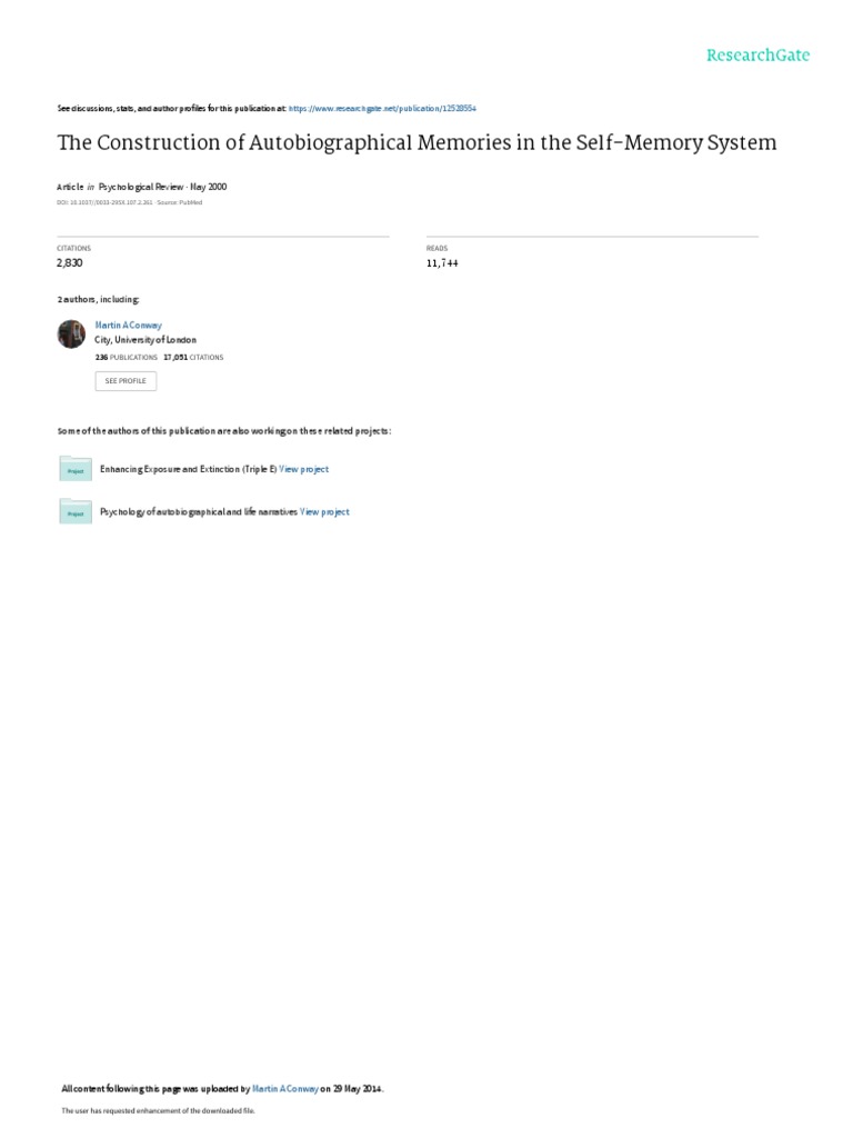 Conway, M. A., & Pleydell-Pearce, C. W. (2000) - The Construction of Autobiographical Memories ...