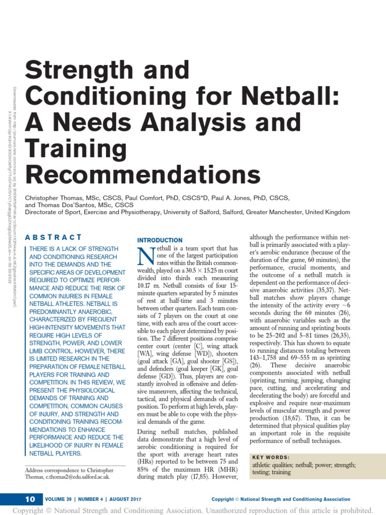 Strength and Conditioning For Netball A Needs.3 PDF | PDF | Physical ...