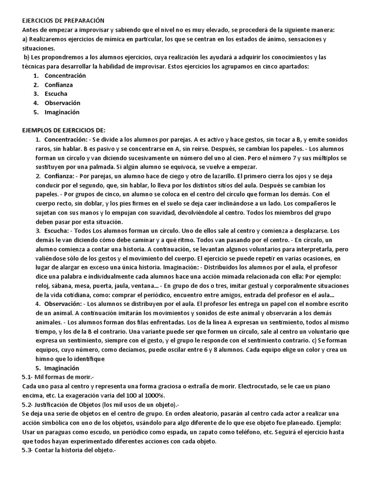 Ejercicios de Impro para Corregir | PDF | Teatro de improvisación | Entretenimiento