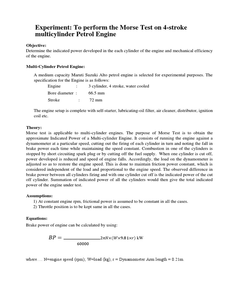 Morse - Test On A Petrol Engine | PDF | Internal Combustion Engine ...