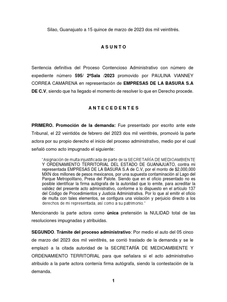 Sentencia Administrativa | PDF | Demanda judicial | Sentencia (ley) Sentencia Administrativa | PDF | Demanda judicial | Sentencia (ley)