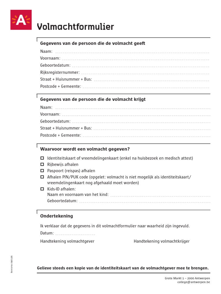 Volmachtformulier A4 WCAG | PDF