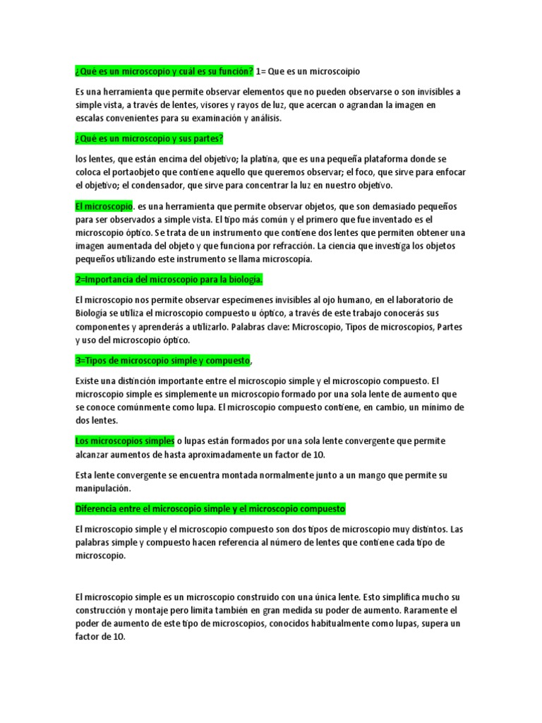 Qué Es Un Microscopio y Cuál Es Su Función Tarea Cuaderno | PDF ...
