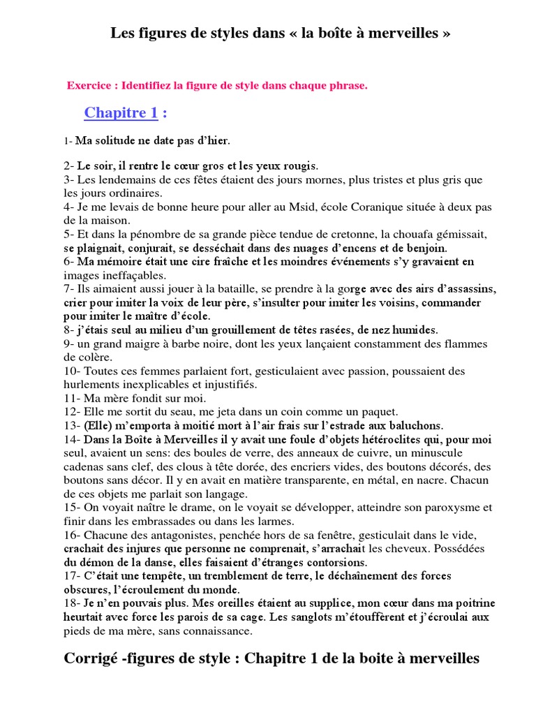 Les Figures de Styles Dans La Boîte À Merveilles | PDF | Métaphore ...