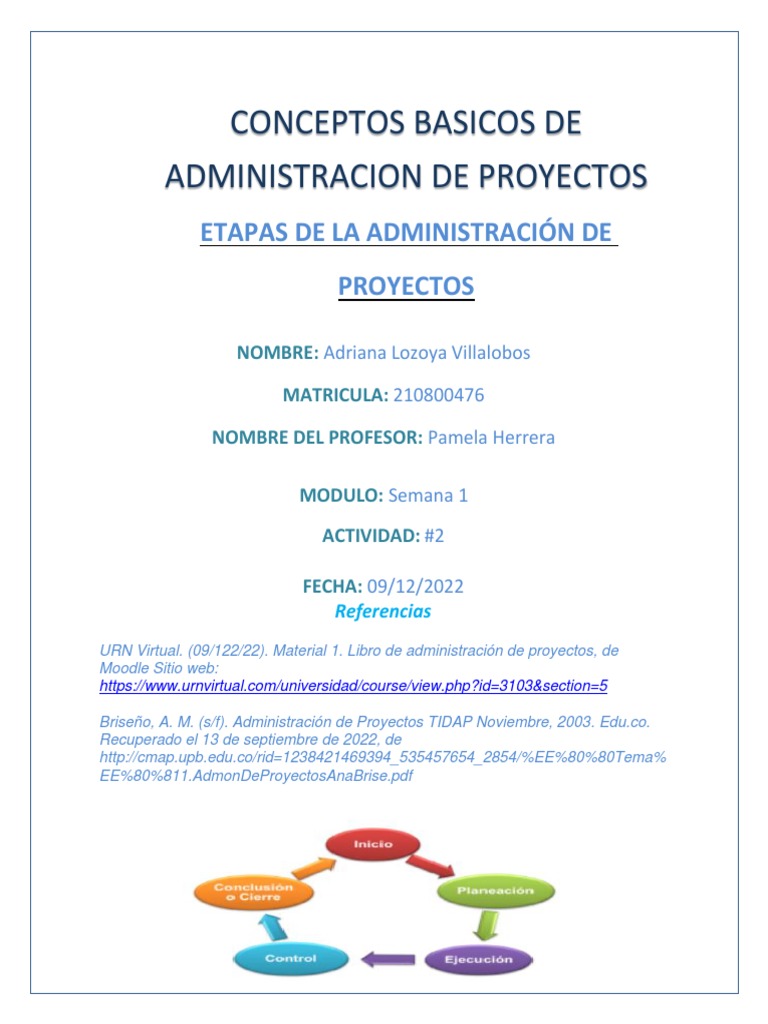 Act 2. Etapas de La Administracion de Proyectos | PDF | Gestión de proyectos