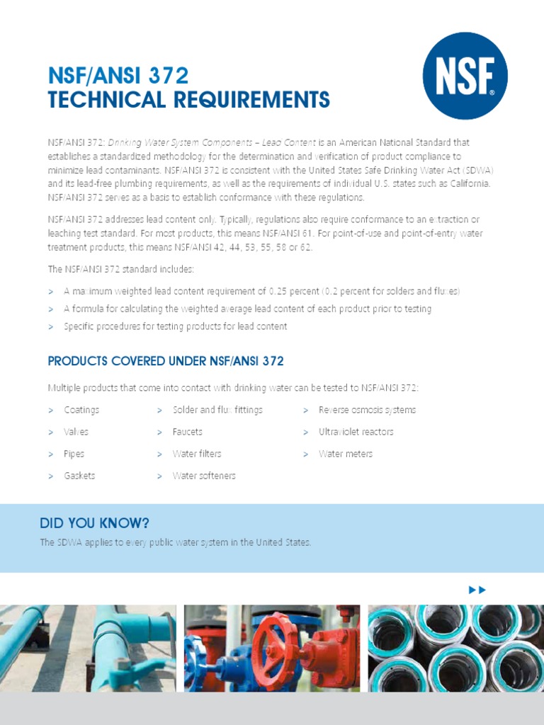 WD NSF 372 Technical Req | PDF | Plumbing | Drinking Water