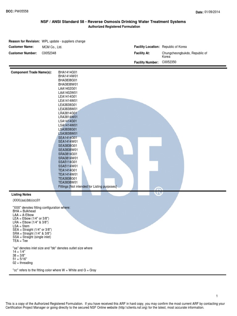 NSF 58 | PDF
