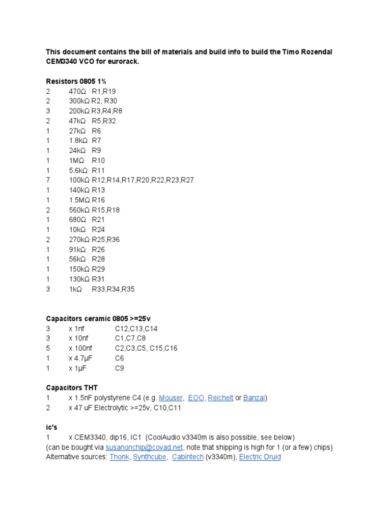 CEM3340 VCO Build Guide for Eurorack | PDF | Equipment | Electrical ...