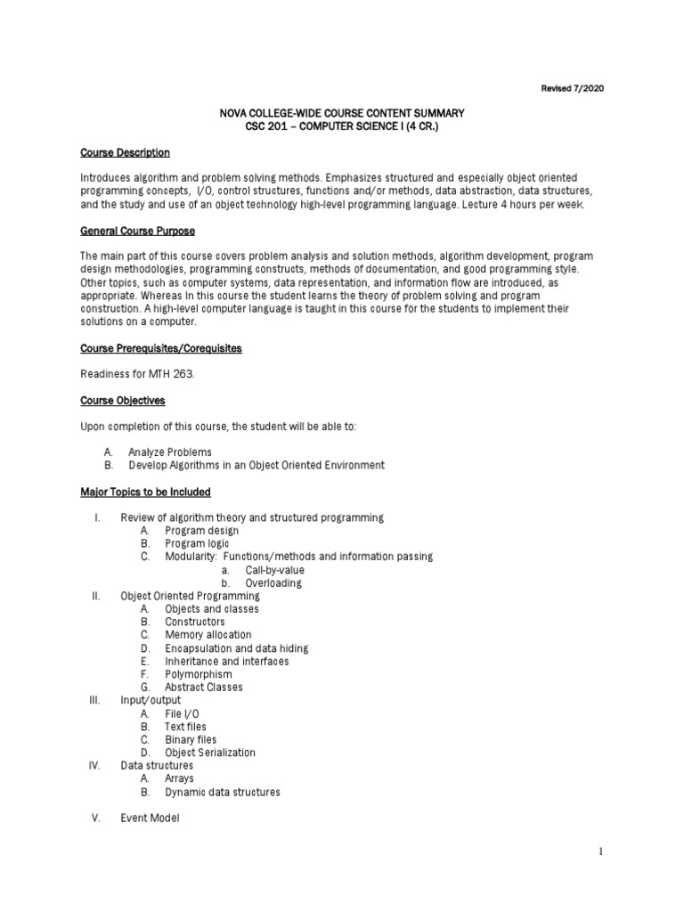 Csc 201 Pdf Method Computer Programming Object Computer Science 6885