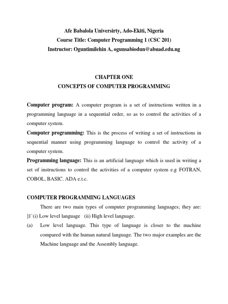 CSC201 CHP 1 | PDF | Programming | Computer Program