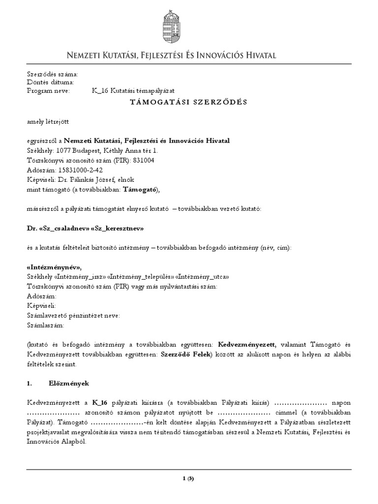 K 16 Tamogatasi Szerzodes Minta Egy Kedvezmenyezett | PDF