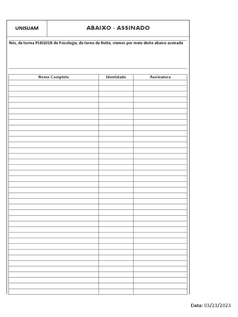 Modelo de Abaixo Assinado | PDF Modelo de Abaixo Assinado | PDF