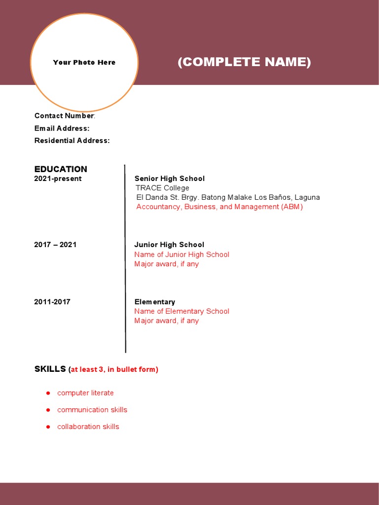 Work Immersion Resume Template | PDF