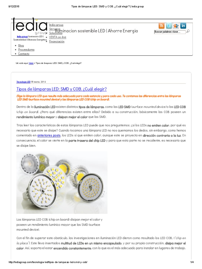 Tipos de lámparas LED_ SMD y COB | PDF | Diodo emisor de luz | Ligero
