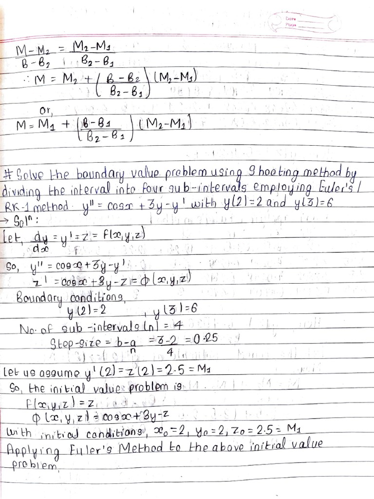 Shooting Method Using Euler's Method | PDF | Differential Equations | Equations