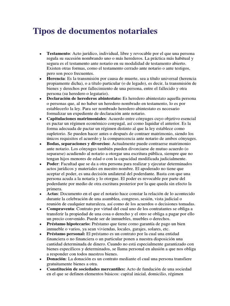 Tipos de Documentos Notariales | PDF | Herencia | Divorcio
