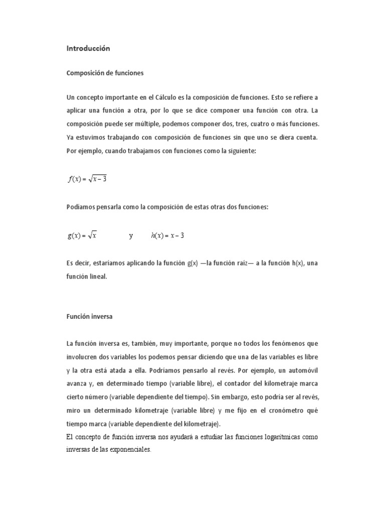 Introducción a la composición y función inversa de funciones | PDF