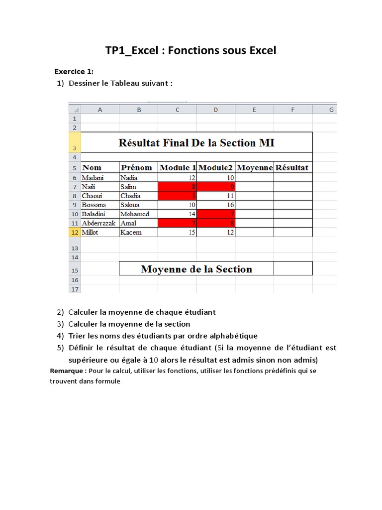 TP1 Excel PDF | PDF | Ordinateurs | Technologie et ingénierie