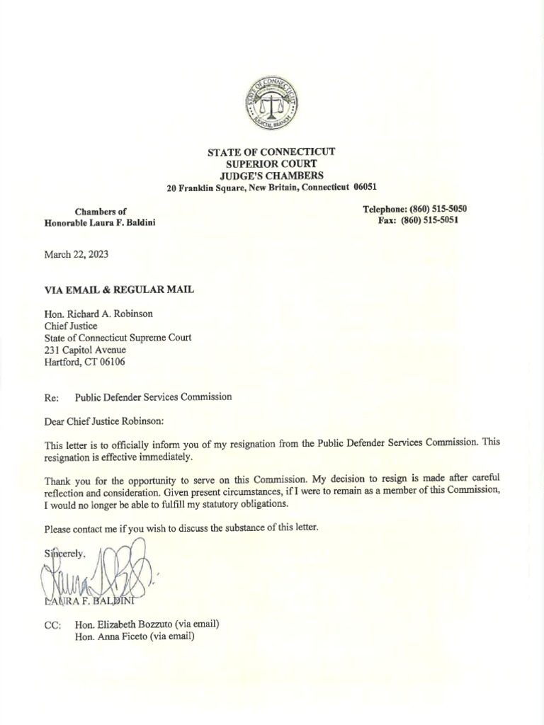 Resignation Letter Judge Baldini | PDF