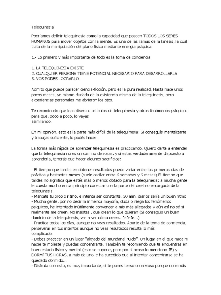 Telequinesia UNIV CARAB | PDF | Parasicología | Mente