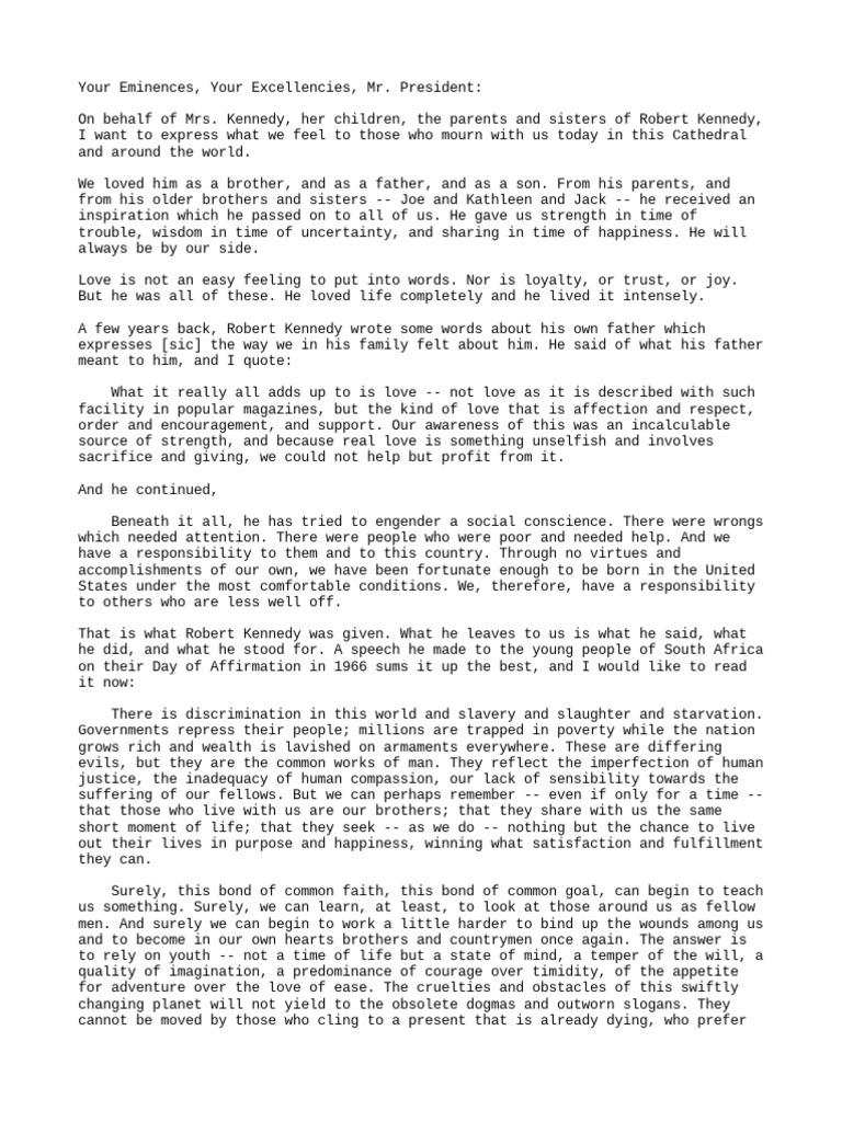 Ted Kennedy Eulogy | PDF | Courage | Love