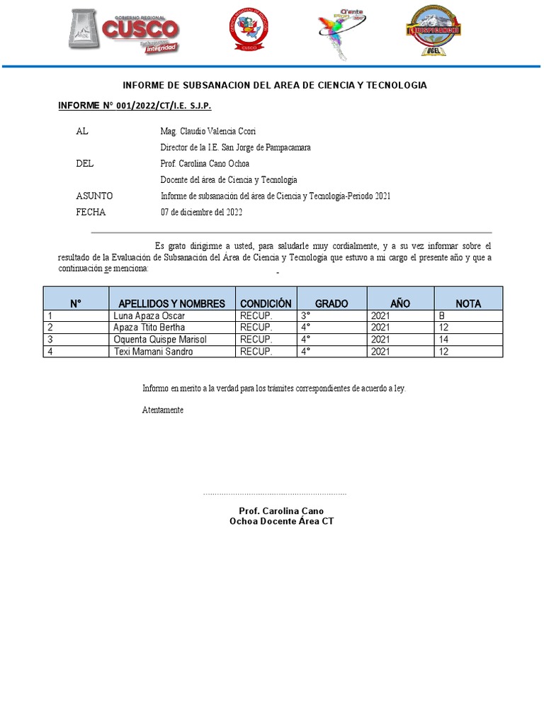 Informe de Evaluacion de Subsanacion | PDF
