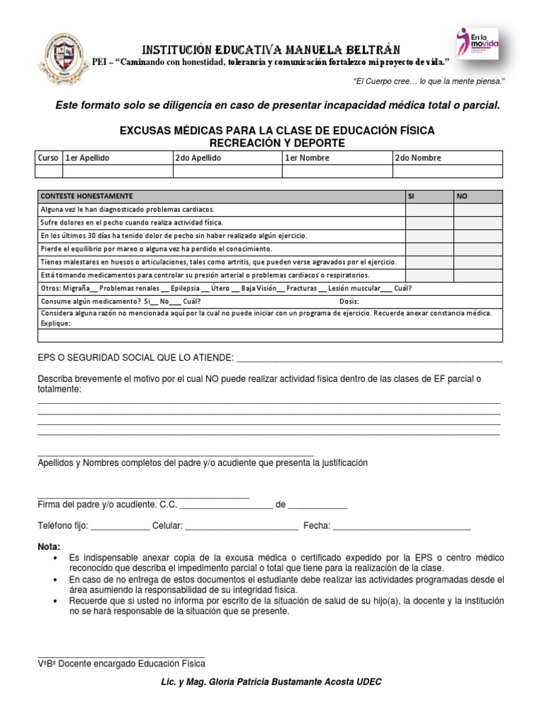 Excusas Medicas EF | PDF | Enfermedades y trastornos | Especialidades ...