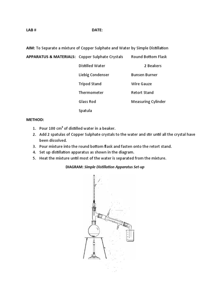 Simple Distillation of Copper Sulphate and Wa | PDF