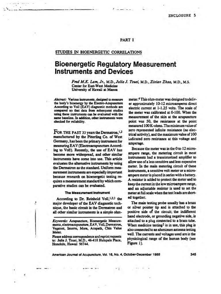 Bioenergetic Regulatory Measurement Instruments and Devices 1988 | PDF