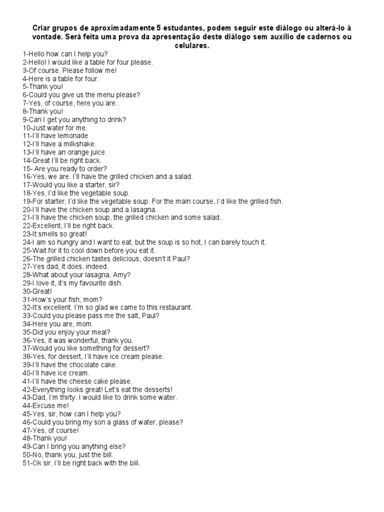 At The Restaurant Conversation | PDF