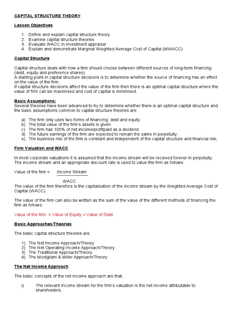 Capital Structure Theory1 | PDF | Capital Structure | Cost Of Capital