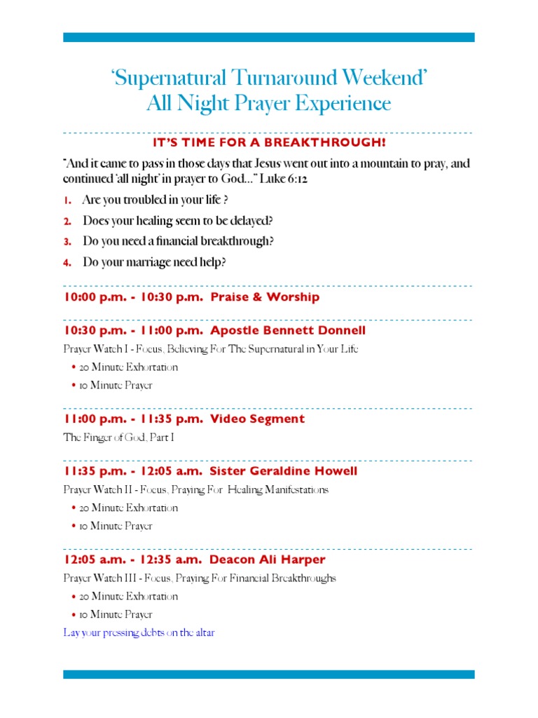 All NIght Prayer Agenda | PDF | Prayer