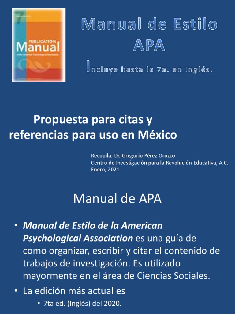 Manual de Estilo APA (7a edición, español): Una guía completa para citas y referencias | PDF ...