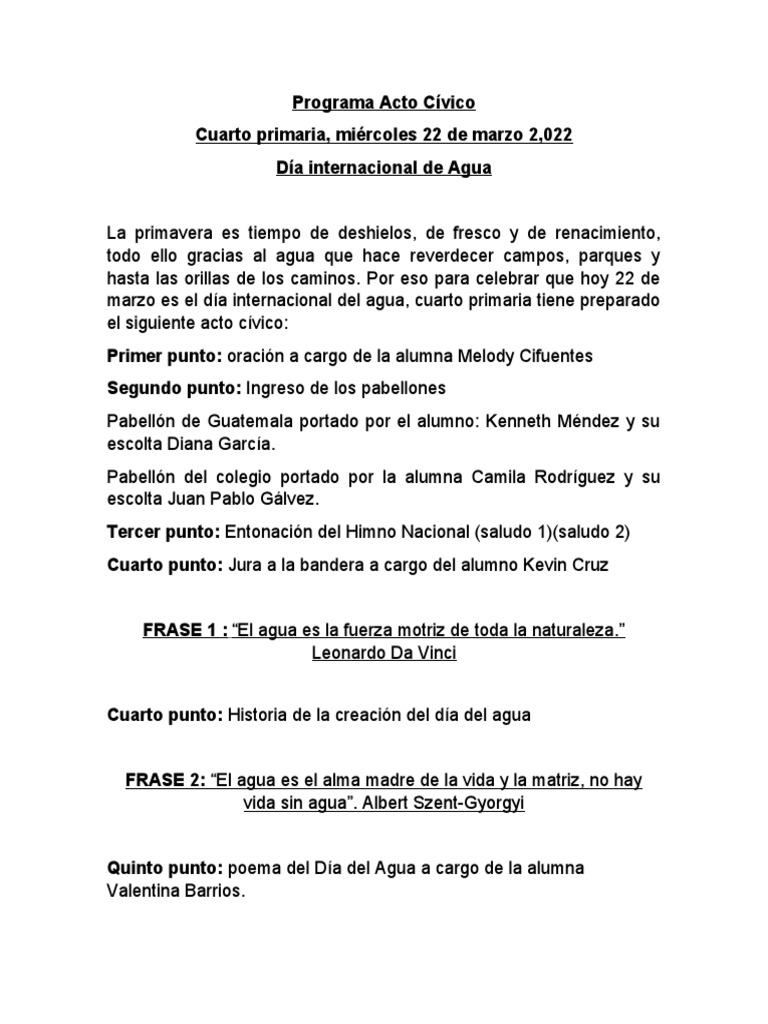 Programa Acto Cívico | PDF | Agua | Baño