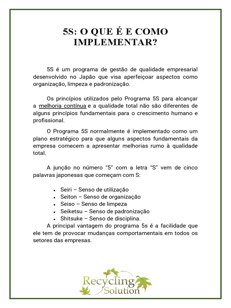 5S: O Que É E Como Implementar? | PDF